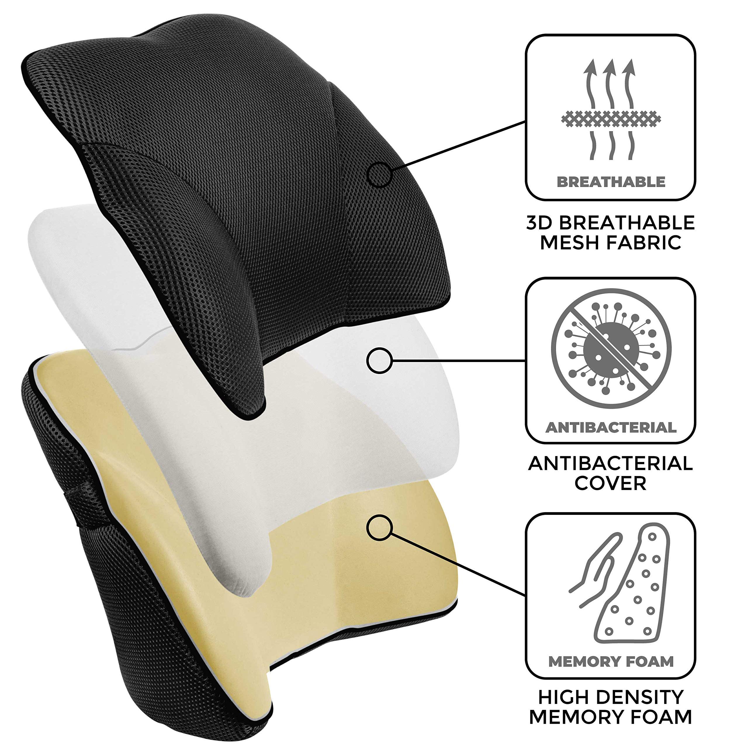 Memory Foam Lumbar Support Back Cushion with 3D Mesh Cover Balanced Firmness Designed for Lower Back Pain Relief- Ideal Back Pillow for Computer/Office Chair, Car Seat, Recliner etc.…
