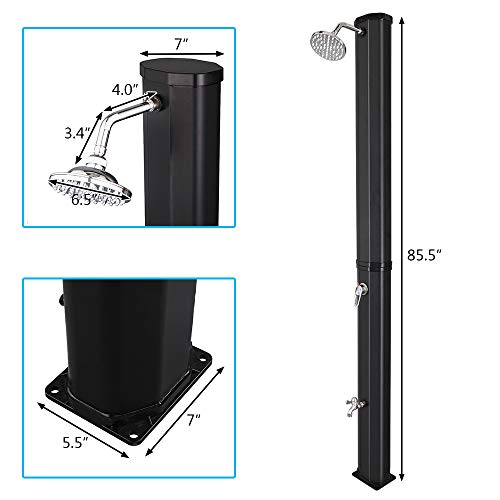 VINGLI Solar Heated Shower, 9.3 Gallon Outdoor Shower with Shower Head and Foot Shower Tap,for Outdoor Backyard Poolside Beach Pool Spa,Black (9.3 Gallon)