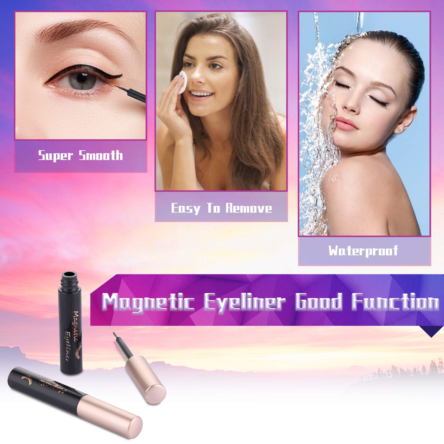 Magnetic Eyelashes with Eyeliner Kit- 10 Pairs Premium 3D Natural Look Reusable Eyelashes with Tweezers Applicator, Strong Magnetic Eyeliner and Lashes Set by DEJAVIA, No Glue Needed