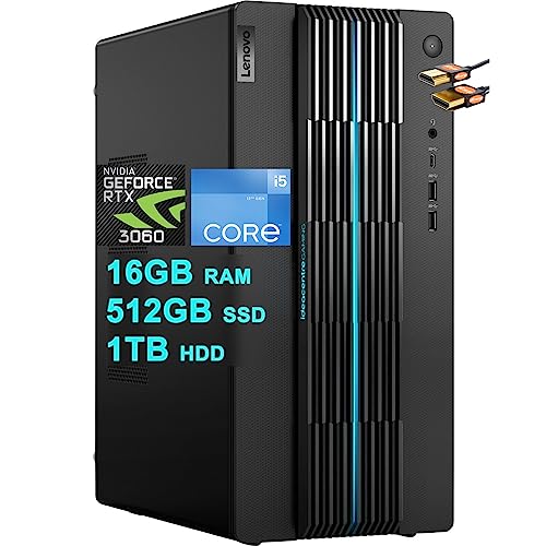 Lenovo IdeaCentre 5 Gaming Desktop 12th Generation Intel Hexa-core i5-12400 (Beats i7-10700) 16GB RAM 512GB SSD + 1TB HDD GeForce RTX 3060 12GB Graphic DisplayPort USB-C VGA Win11 Black + HDMI Cable