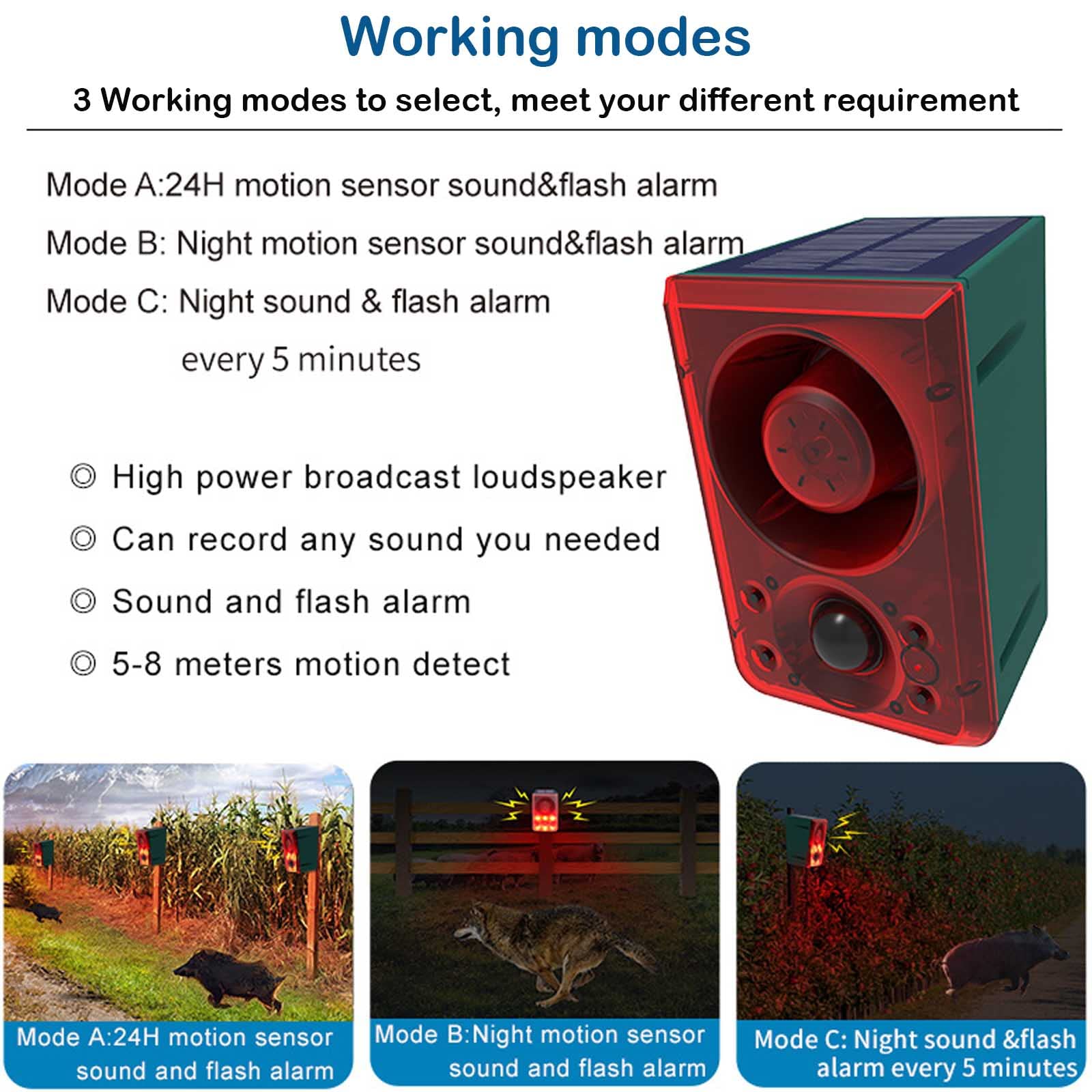 Solar Motion Sensor Alarm Outdoor - 130db Sound Security Siren Light with Remote Controller for Home, Villa,Farm,Barn,Yard,Chicken coop