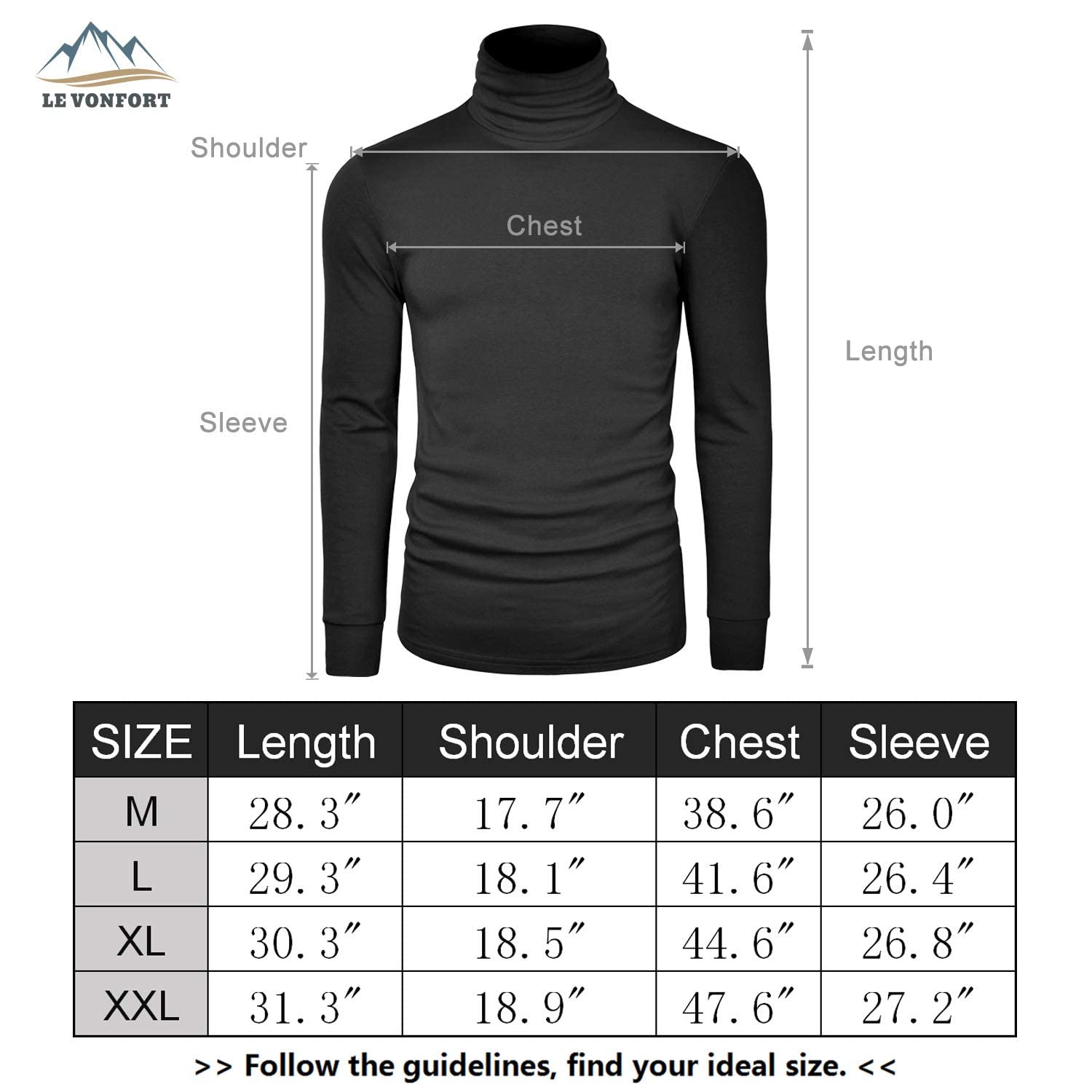 LE VONFORT Mens Turtleneck Long Sleeve T Shirts Slim Fit Thermal Undershirt Lightweight Pullover Black X-Large