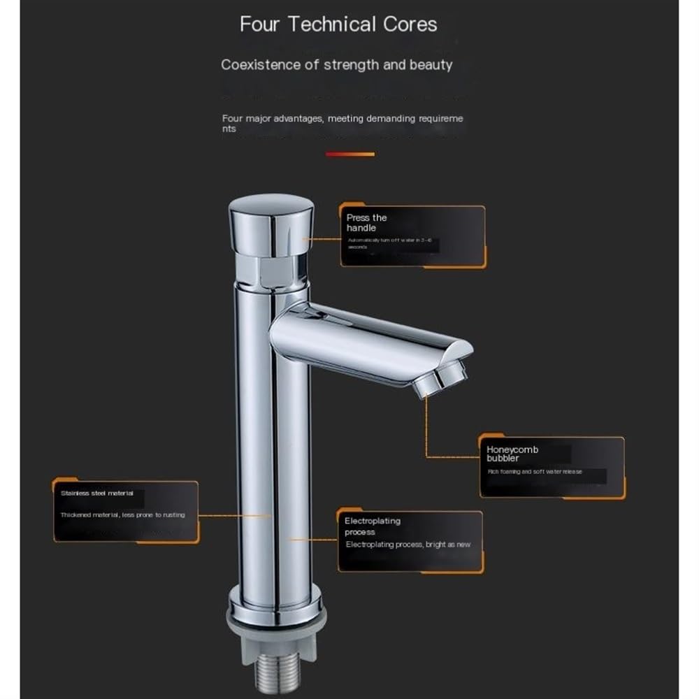 WPBLOVESHOP Water Saver Faucet Plated Self Closing Metering Faucet Public Time Delay Faucet Push Button Taps for Home Kitchen, Bathroom, Hotel(A), 631013