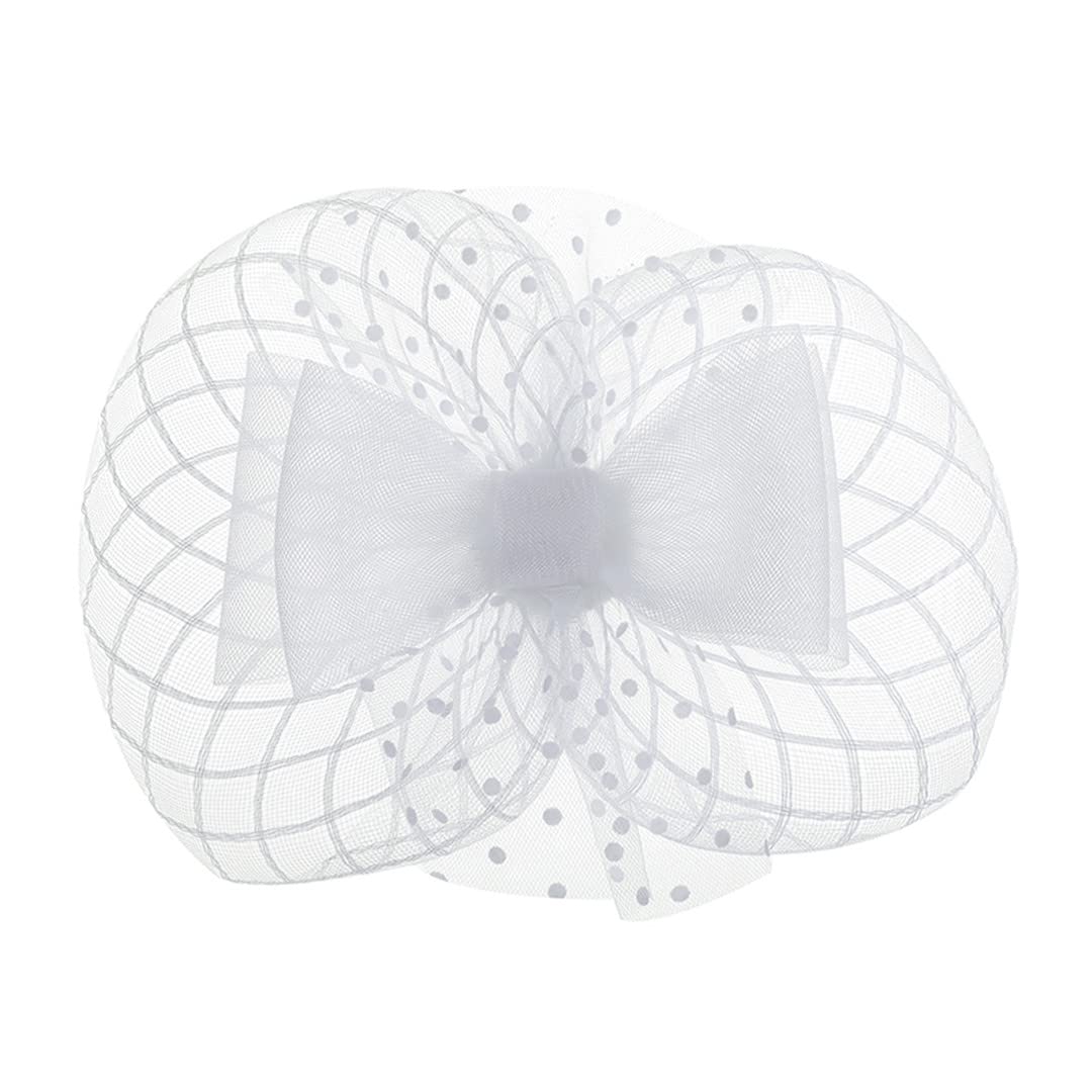Mesh Topper Big Bow Solid Black Hat Headband Hair Clip for Women Cocktail Tea Party Hat Wild Hair Accessory White