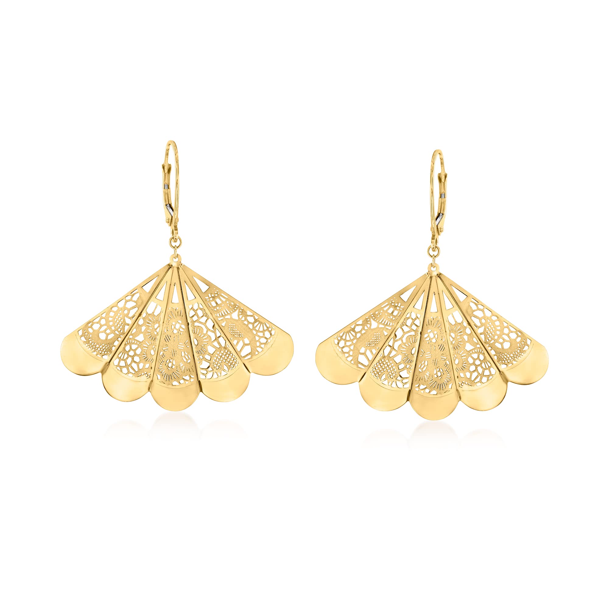 Ross-Simons Italian 14kt Yellow Gold Fan Filigree Drop Earrings
