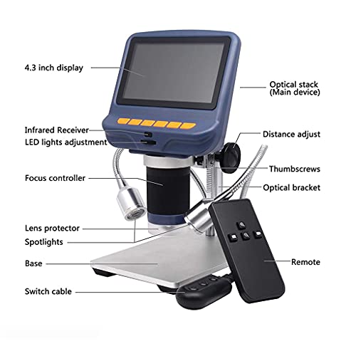 SLNFXC 220X Desktop Electronic Digital Stereo Microscope for Soldering Repairing with 4.3-inch Screen LED Light