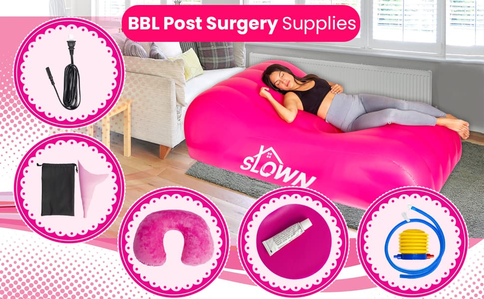 Slown BBL Bed - Inflatable BBL Mattress with Hole After Surgery for Butt Sleeping, Brazilian Butt Lift Recovery, BBL Bed with Hole with Built-in Electric Air Pump, Neck Pillow and Urination Device