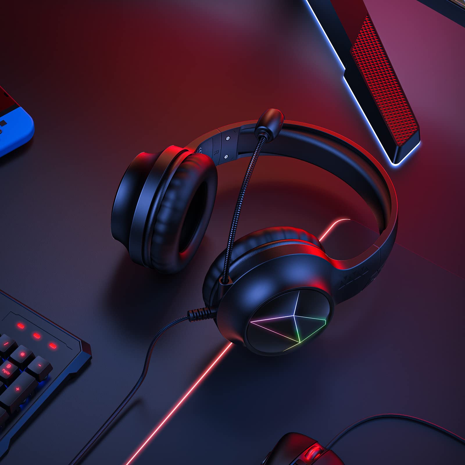 ONITOON Gaming Headset, PS4 Gaming Headphones with Noise Canceling Mic & Diamond RGB LED Light, Soft Memory Earmuffs, USB Wired and 3.5mm Jack Compatibility for Laptop, PC, PS5, Mac, Laptop