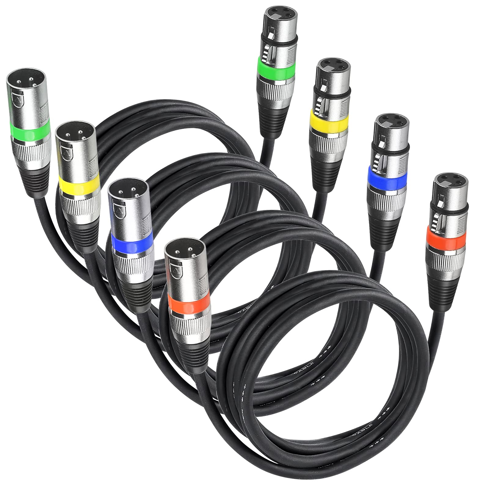 MAD OWL 3 Pin XLR Cables Male Female XLR Patch Cable, XLR Cable Microphone Wire Extension Connectors for Stage Lights DMX Signal Connection（ 4Pack 10ft/ 3m）