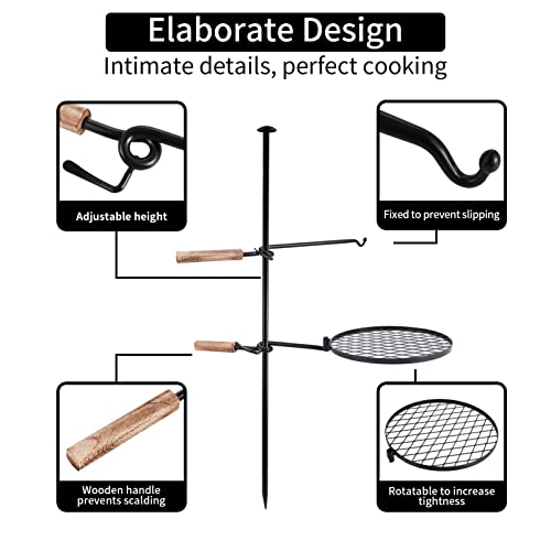 Swivel Campfire Grill Grate, Adjustable Fire Pit Grill, Camping Grill with Circular Grill for Outdoor Open Fire Cooking BBQ