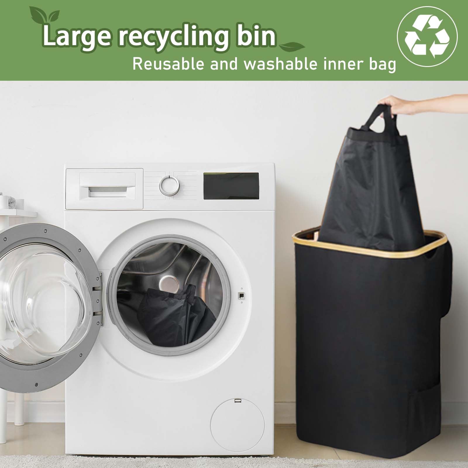 Wyxexx Recycling Bin for Kitchen 26 Gallon,100L Recycle Bins for Kitchen Indoor with 2 Removeable and Reusable Inner Bag, Large Recycling Bin with Lid for Bottle Cans Plastice Stickers Glass