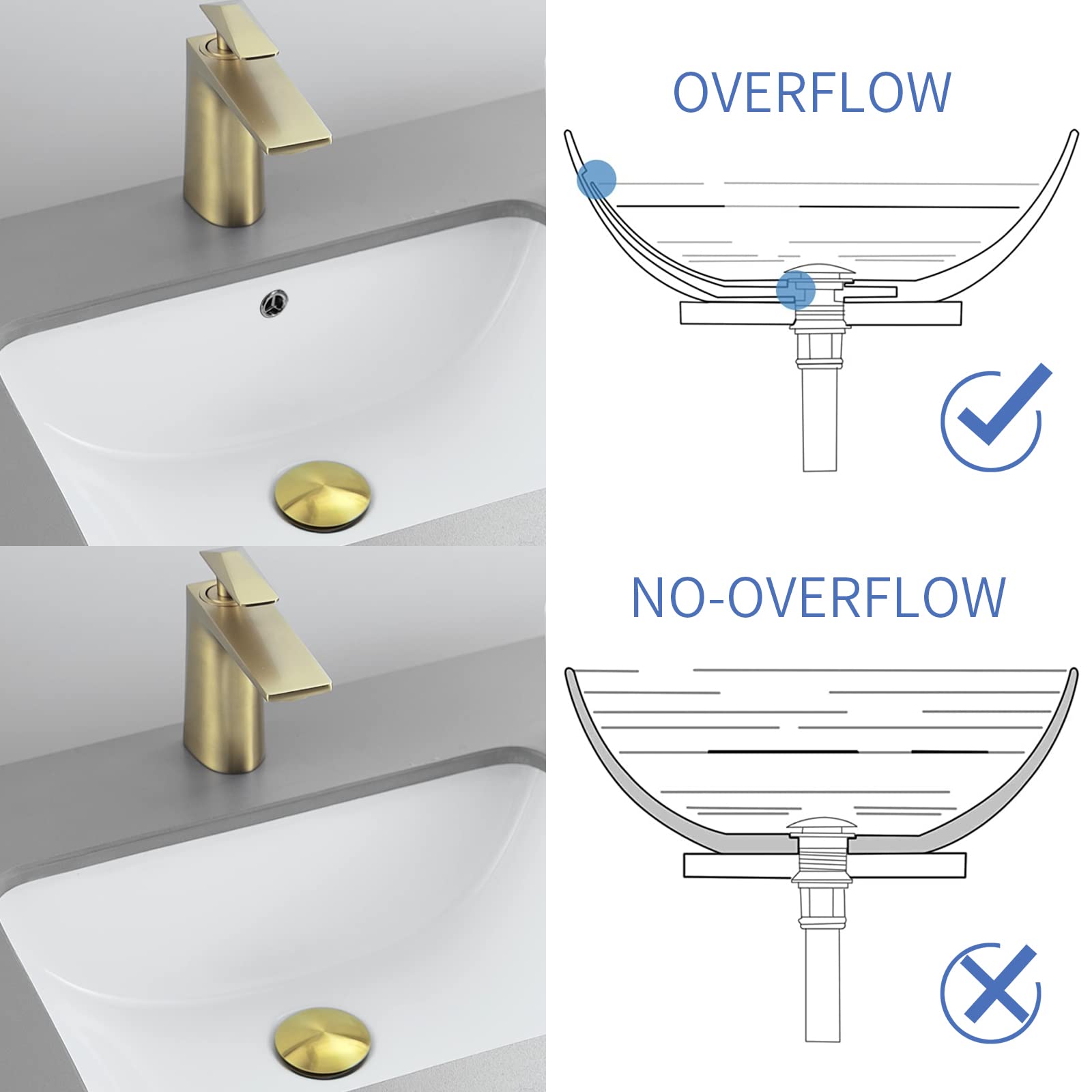 SINGSUO Pop Up Drain Stopper for Bathroom Sink, Pop Up Sink Drain with Detachable Basket Stopper, Basin Pop-up Drain Filter, Vessel Sink Drain Assembly (Brushed Gold)