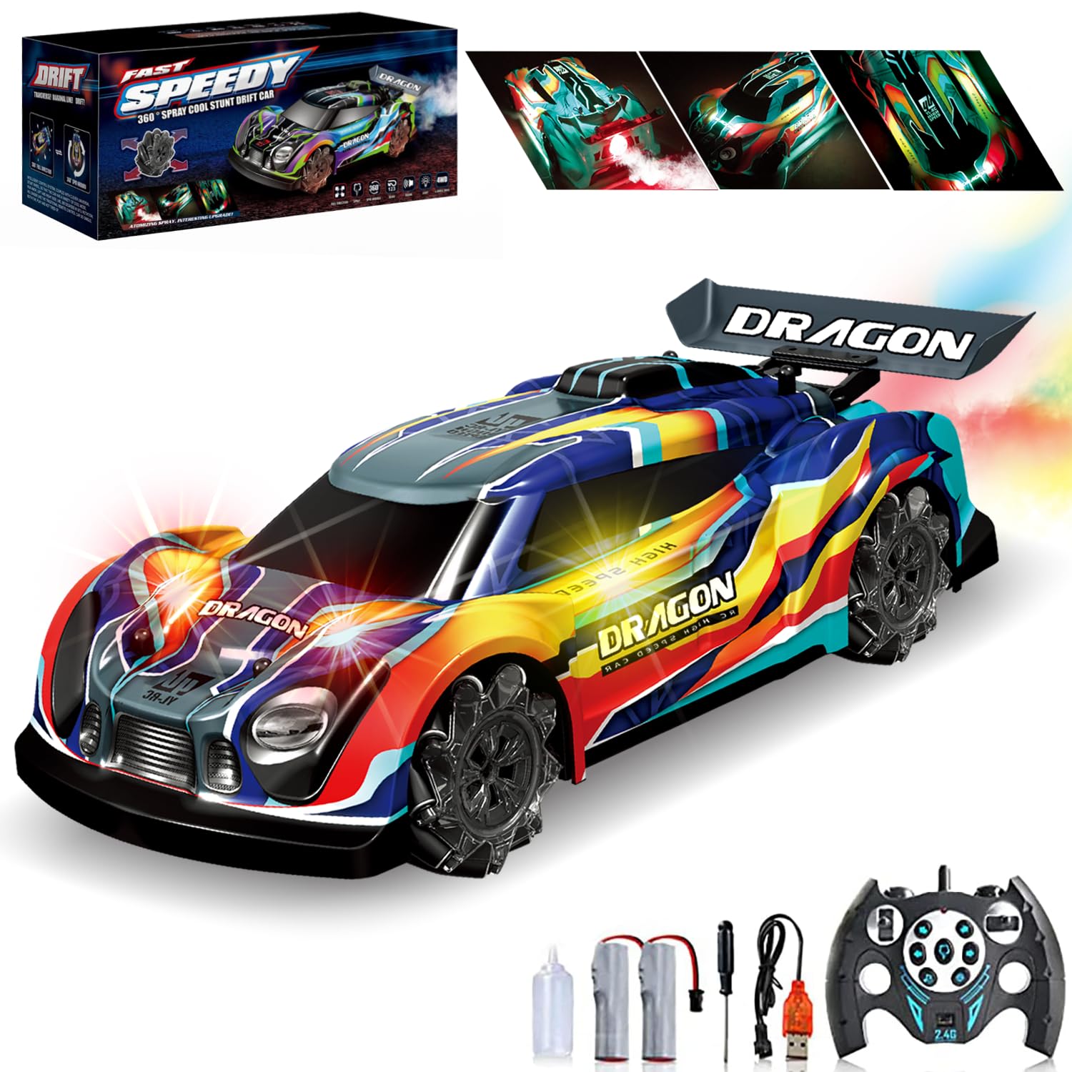 joyee&elephant RC Drift Car, 1:14 Remote Control Car, 4WD Drift RC Cars for Kids, 2.4Ghz High Speed RC Vehicle with LED Lights Music, Hobby Sport Racing Toy Cars Gifts for Boys Girls
