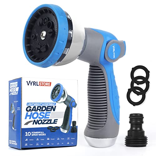 VYRL Garden Hose Nozzle with 10 Adjustable Spray Patterns, High Pressure Hand Sprayer with thumb Control anti slip design Garden hose sprayer, Best for Watering Plants, Lawns, Washing Cars & Pets