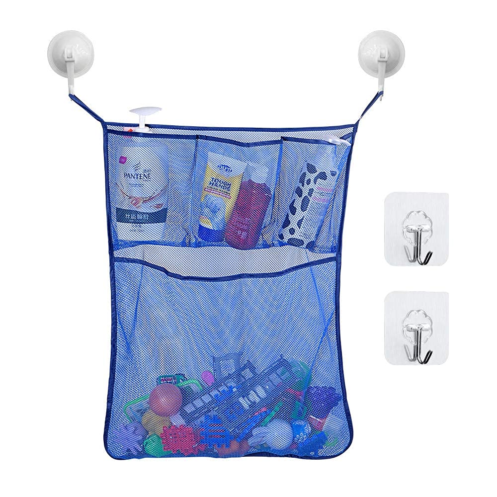 LEADWIN Extra Large Size Bath Toy Storage,Bathtub Toy Organizer,Multi-Function Holder for Baby Bath Toys Storage and Quick Dry ,Mesh Net + 2 Extra Strong Suction Cups 26 "×18 "