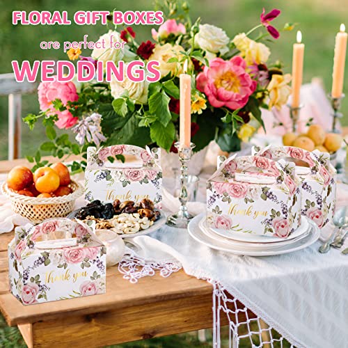 Xinnun 50 Pcs Thank You Treat Boxes Floral Design Gift Boxes Gable Boxes Party Favor Boxes for Tea Party, Wedding, Thanksgiving Day, Christmas