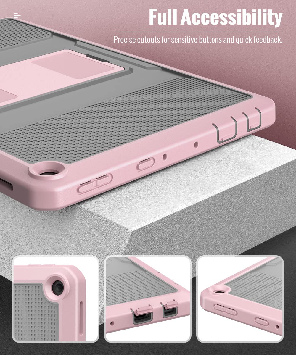 MoKo Case Fits All-New Kindle Fire HD 10 & 10 Plus Tablet (11th Generation, 2021 Release) 10.1", Full Body Rugged Hands-Free Viewing Stand Back Cover with Screen Protector, Gray&Pink