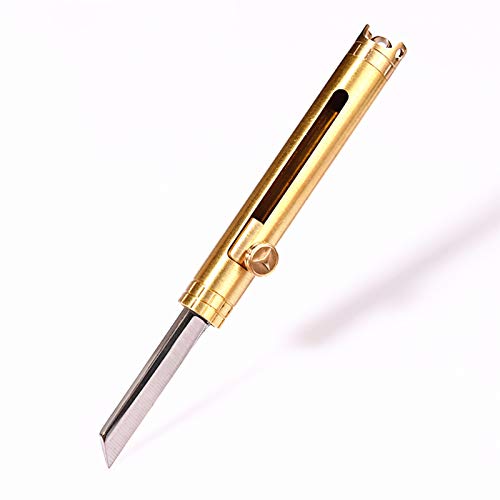 SZHOWORLD Brass Mini Utility Knife - EDC Pocket Knife, Small Compact Box Cutter with Special High Carbon Alloy Steel, Upgraded Version (Brass)