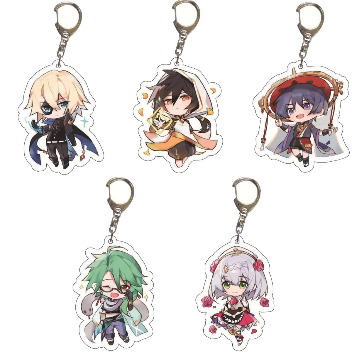 MadelYN 8Pcs Genshin Impact keychains Cute Game Acrylic Keychain Japanese Anime Cartoon Key Charm Rings Anime Figure Keyring Accessories, 5-6CM