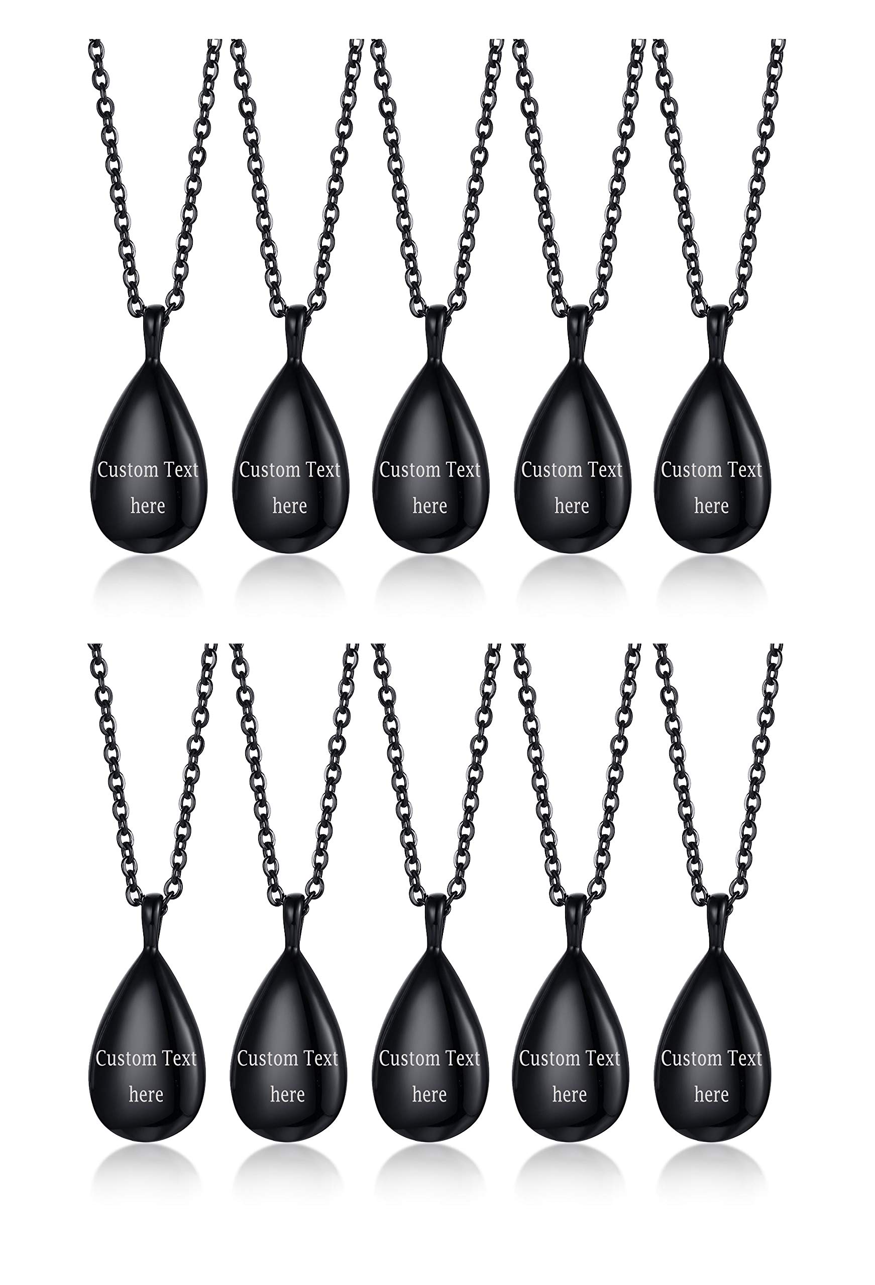 MEALGUET Pack of 2/4/6/10 Customized Cremation Ashes Urn Teardrop Pendant Keepsake Memorial Necklace Locket Charm,Personalized Ash Holder,Memorial Gift, Black