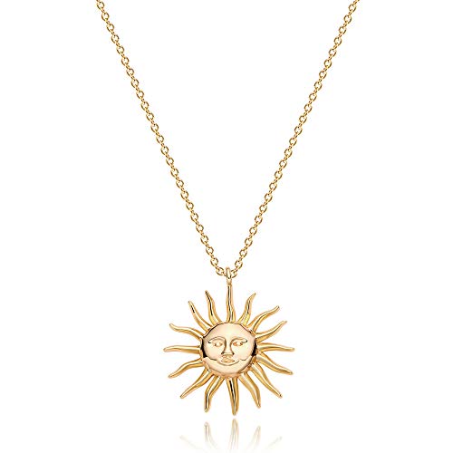MEVECCO Sun Necklace 18K Gold Plated Dainty Gold Necklace Women Sunshine Pendant Choker Delicate Gold Sunburst Layering Necklace Christmas Gift for her