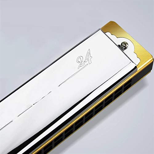 WAAZVXS 6624S Harmonica 24 Hole Brass Reeds Blues Harp Mouth Organ Key C ABS Comb Music Instruments Silver (Color : Key E)