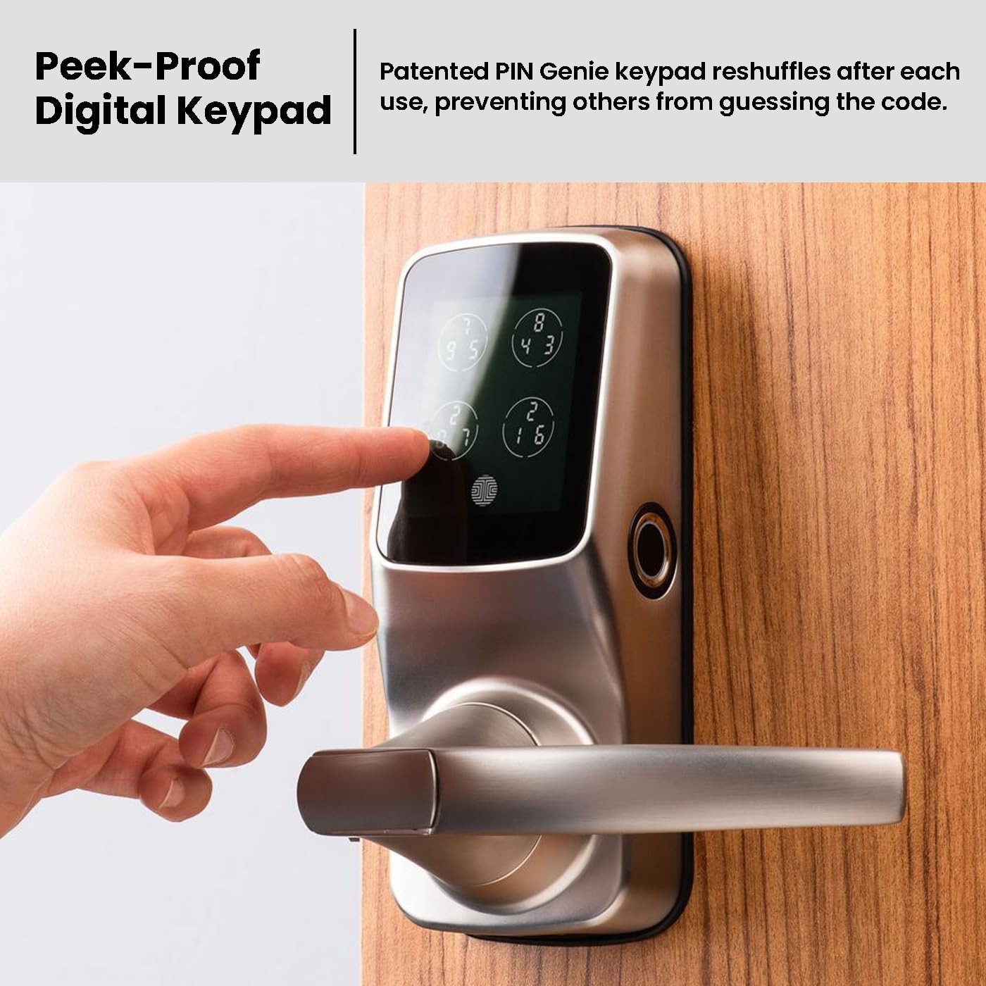 Lockly Secure Plus, Bluetooth Smart Lock, Keyless Entry Door Lock, PIN GenieĀ® Keypad, 3D Biometric Fingerprint Sensor, Auto Lock - Satin Nickel (PGD628FSN) - Latch Edition