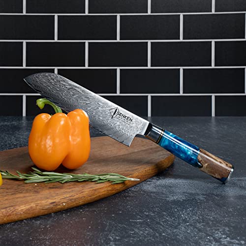 SENKEN 13-Piece 67-Layer Damascus Steel Kitchen Knife Set - "Tsunami" Collection - 7-Piece Chef Knife Set with 6 Matching Damascus Steak Knives