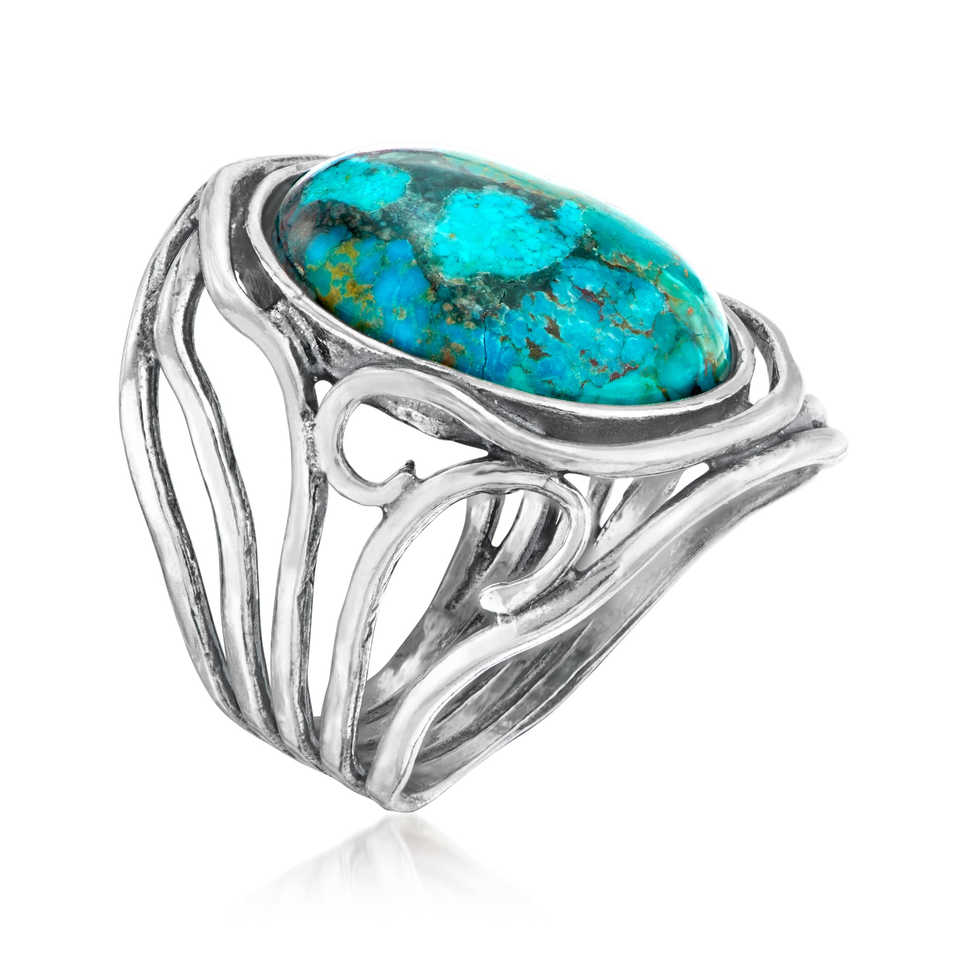 Ross-Simons Turquoise Open-Space Ring in Sterling Silver. Size 8