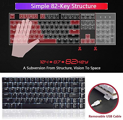 Mechanical Keyboard and Mouse Combo Wired 82 Keys White Backlit Gaming Keyboard Blue Switch, 12000 DPI with 12 Button Programmable Mice Compatible with Laptop PC Gamer Computer Typist Desktop