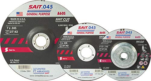 United Abrasives-SAIT 22047 A60S General Purpose Cut-Off Wheel (Type 27/Type 42 Depressed Center) 6" x .045" x 7/8", 50-Pack