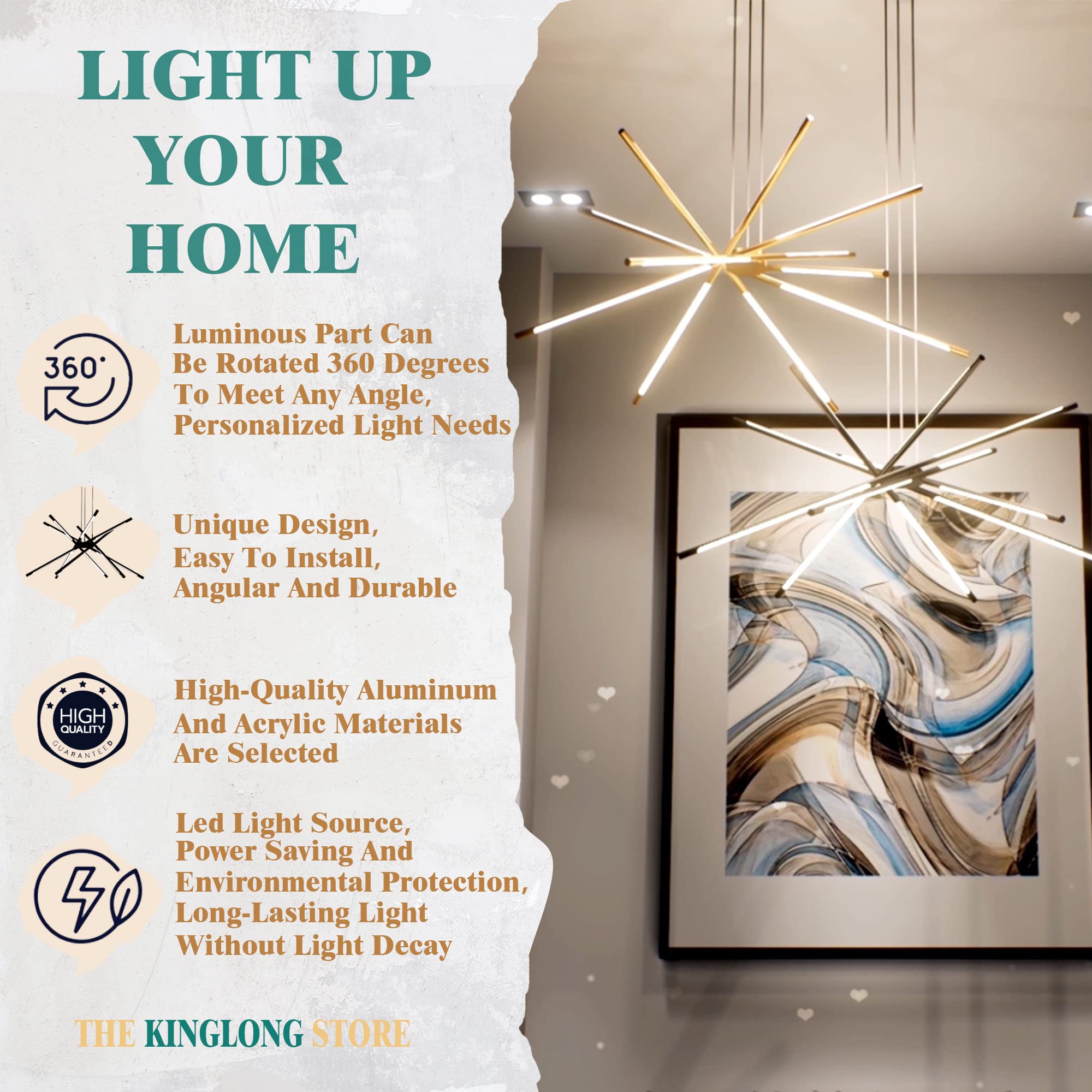 Kinglong Modern Led Ceiling Light Dimmable Black Chandelier Embedded Installation Fixture,Sputnik Pendant Light Pluggable New Art Lamp for Kitchen,Living Room Decoration Easy to Install(12 Heads)