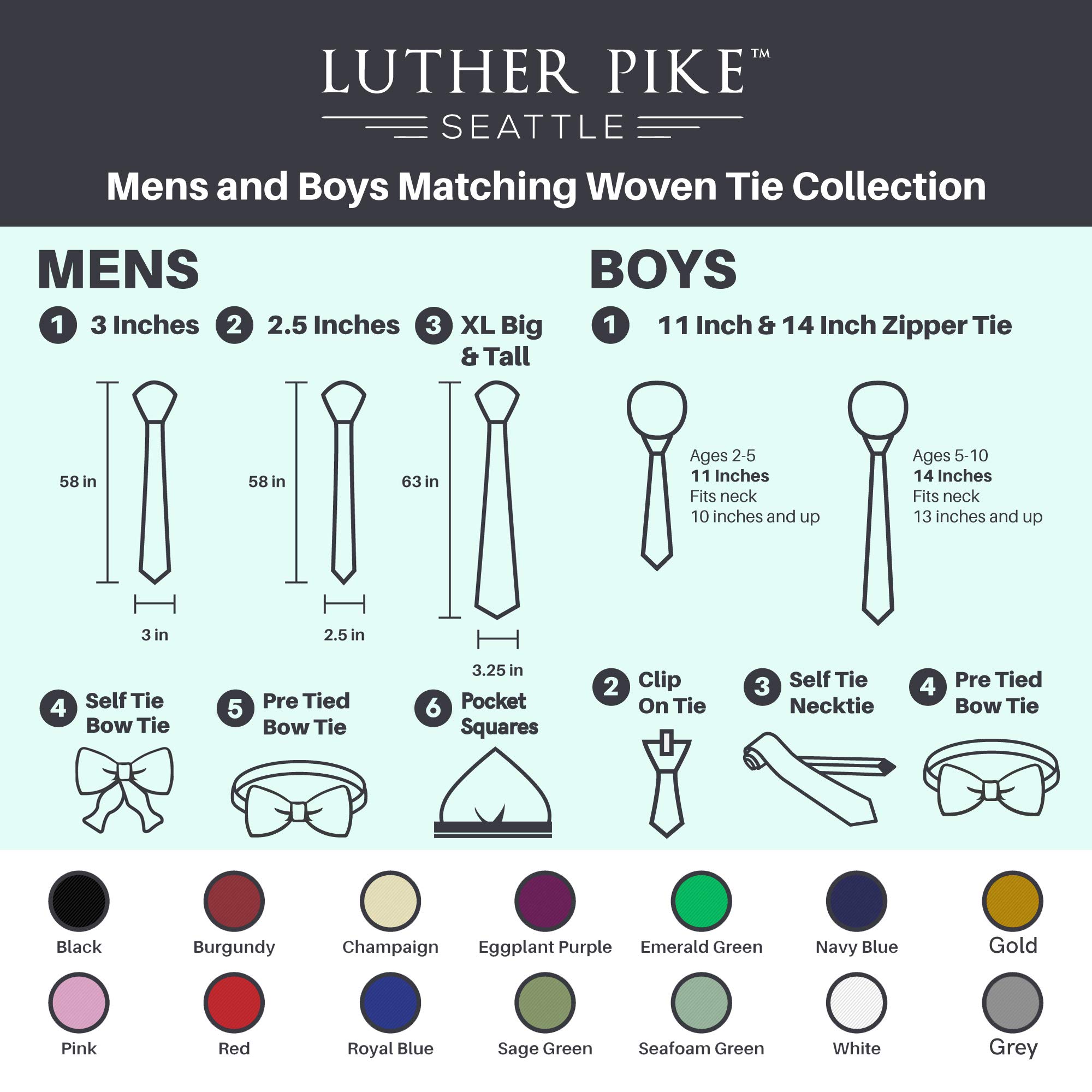LUTHER PIKE SEATTLE Handmade Mens Pre Tied Zipper Ties For Men Woven Necktie: For Wedding Business Graduation White