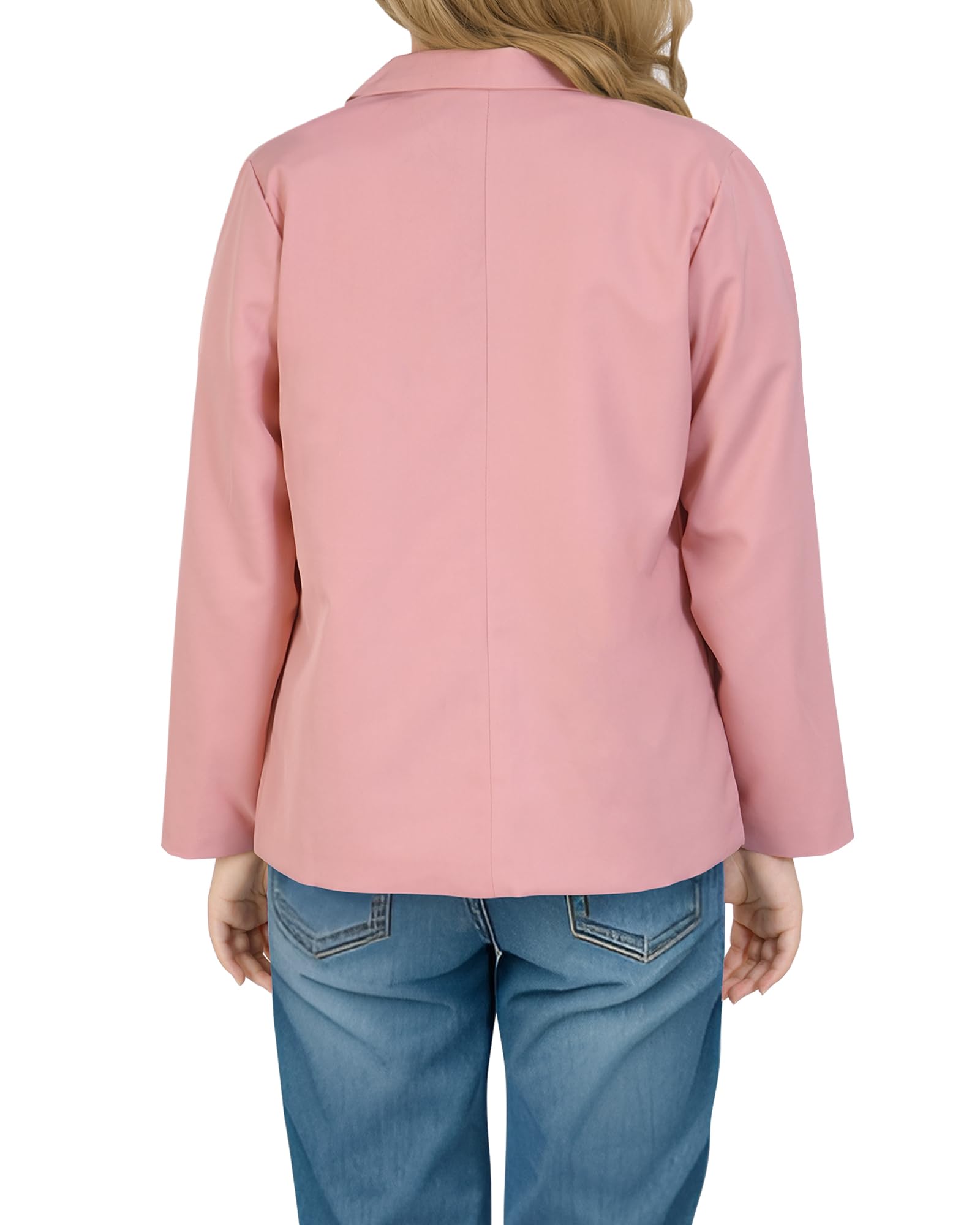 KEREDA Girls Casual Blazers Long Sleeve Open Front Button Lightweight Blazers with Pockets Pink 9-10 Years