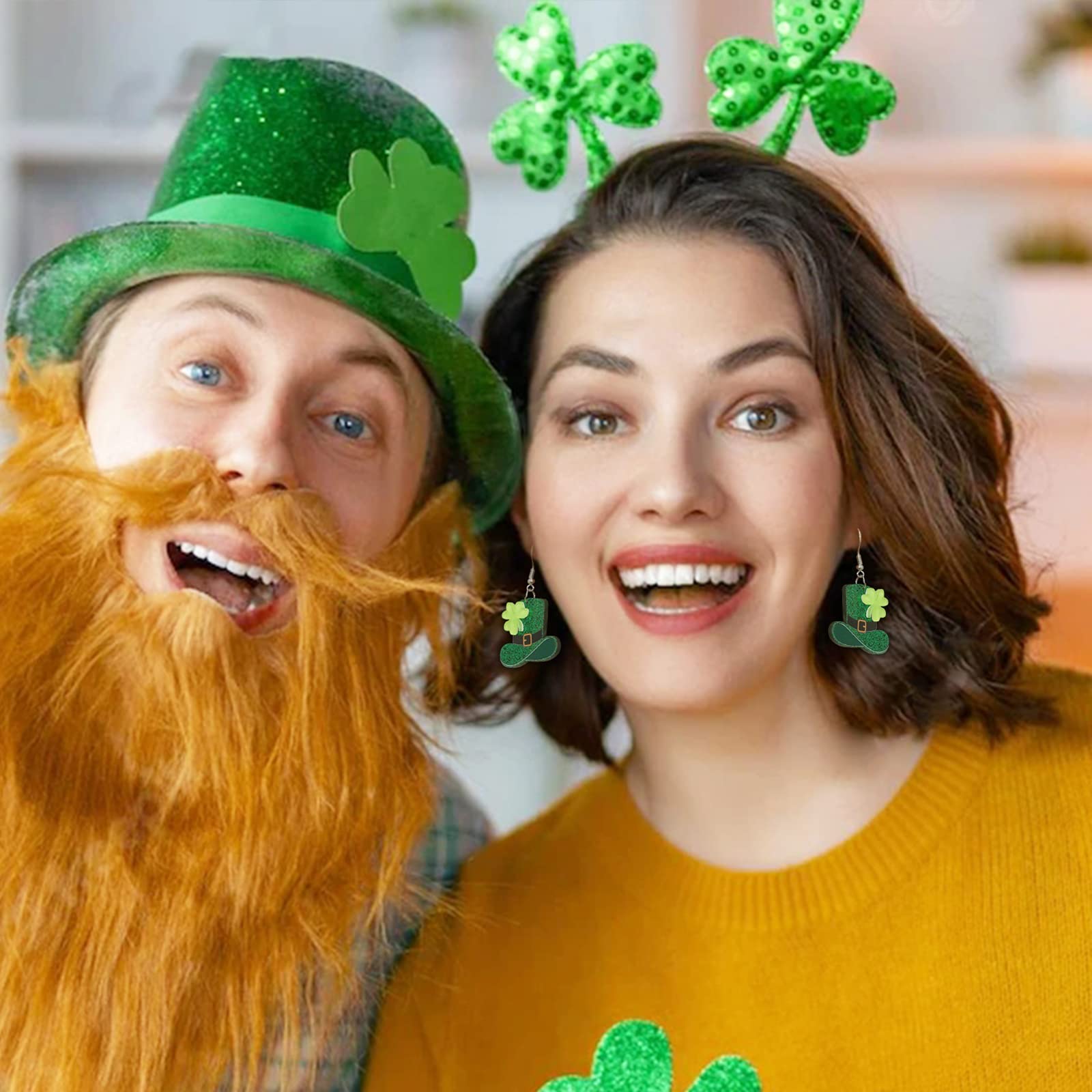 St Patricks Day Earrings for Women Irish Shamrock Drop Earrings Clover Drop Earrings for Womens Green Hat Dangle Earrings St Patricks Day Accessories(2pairs)