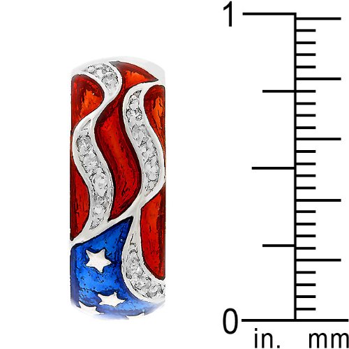 Kate Bissett USA American Flag Patriotic Ring with Red and Blue Enamel and Cubic Zirconia Size 5