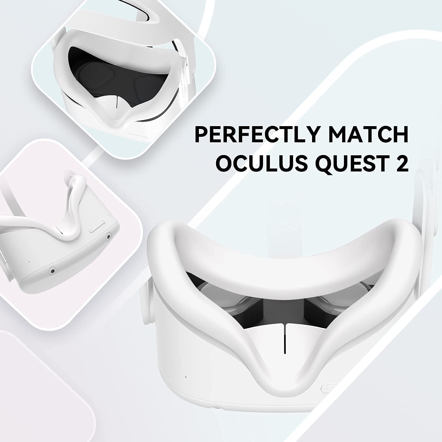 SINBEAUTIES VR Game Controller Accessories, Face Cover and Lens Cover Combo Compatible for Quest 2, Enhanced FPS Gaming Experience for Virtual Games (White,3-in-1)