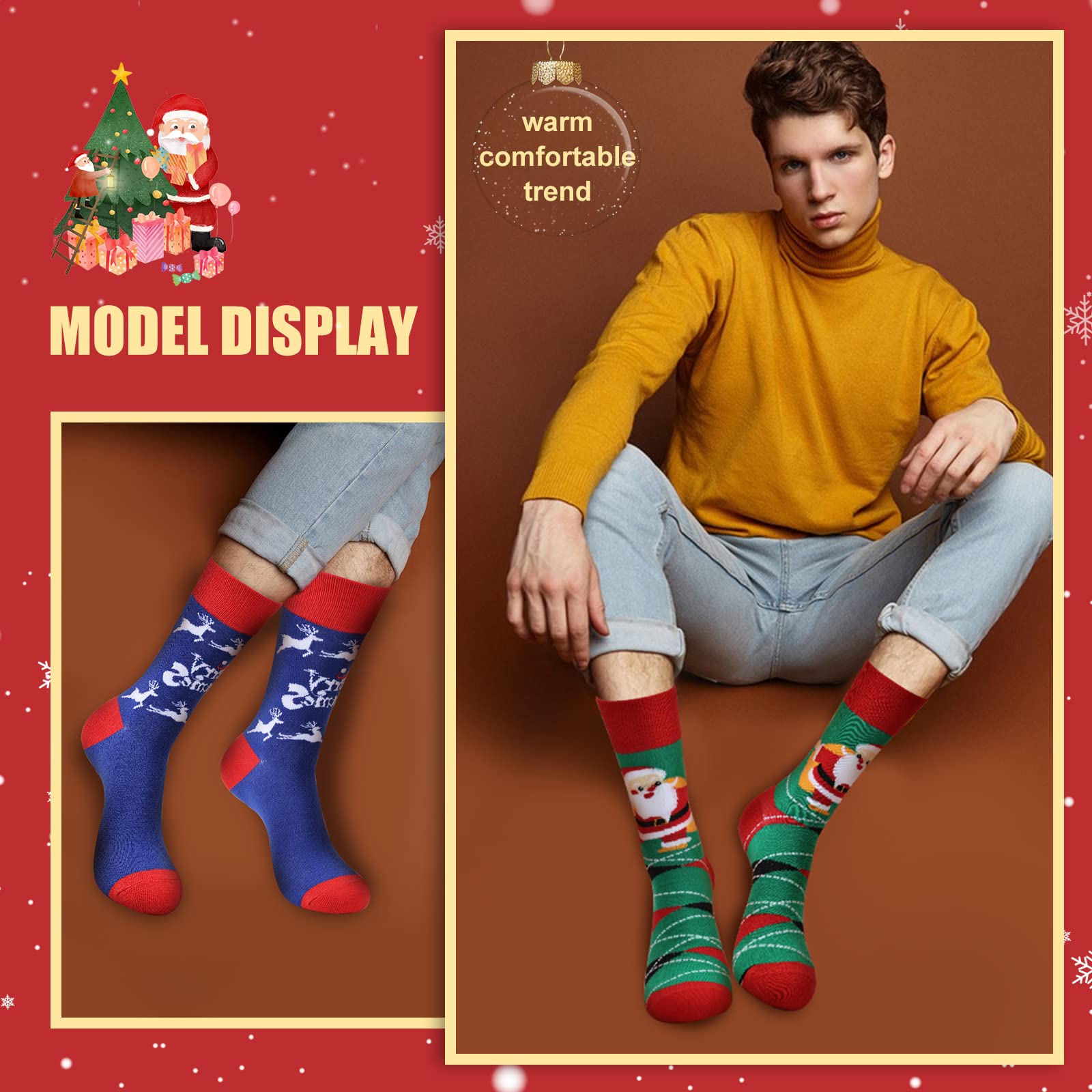 Moonlight Manor Christmas Socks For Men, 6 Pack Mens Christmas Socks, Xmas Crew Socks US Size 6-13