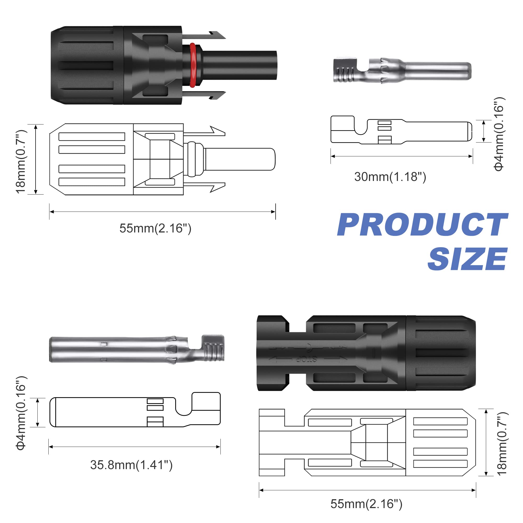 SUNSUL 20 Feet 10AWG(6mm²) Solar Panel Wire, 10 Gauge 20FT Black & 20FT Red Tinned Copper Extension Cable Kits with Female and Male Connector for RV Home Boat and Any Other Off-Grid Applications