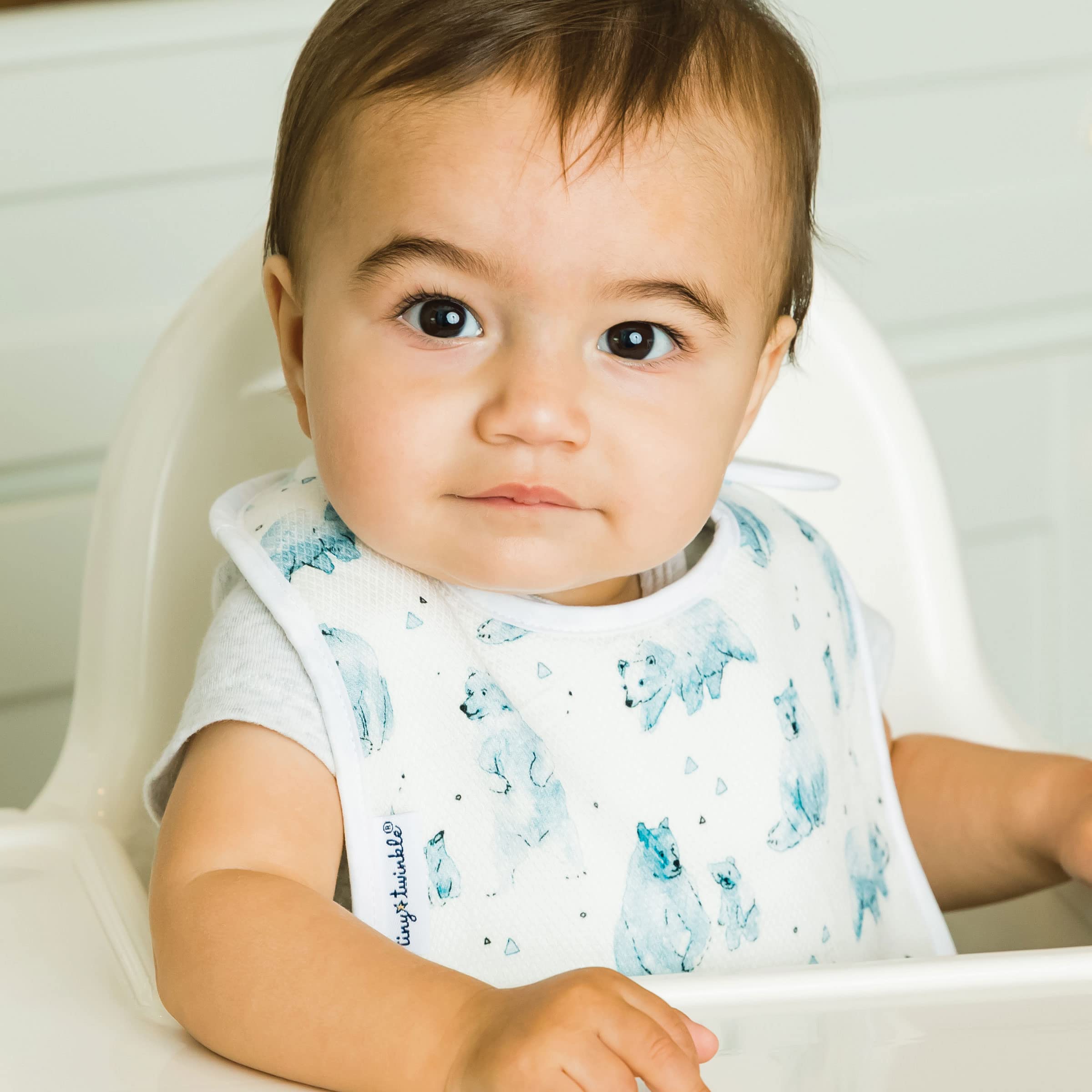 Tiny Twinkle Baby Feeding Bibs 5 Pack Set - Absorbent and Waterproof Baby Bibs for Feeding Infants (Forest 5-Pack)