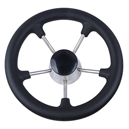 Marinebaby 5-Spoke 11" Destroyer Style Stainless Boat Steering Wheel - Black Foam Grip