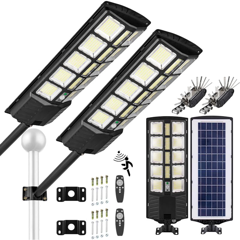 Xmart Solar Street Lights Outdoor Waterproof 80000LM 744 Upgraded LEDs Solar Parking Lot Lights Dusk to Dawn Solar Motion Flood Light Wide Angle Sensor and Remote Control for Area Pole Yard 2-Pack