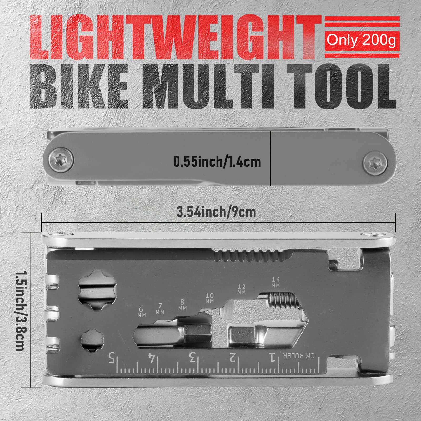 MOKWHEEL Bike Multi Tool,16 in 1 Cycling Multitool Kit for Repairing Road and Mountain Bikes. Slim Profile with Chain Breaker, Includes Slim Bag, Cyclist Gift