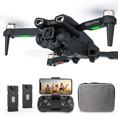 le-idea Brushless Motor Drone, Drones with Camera for Adults 4K 135° Adjustable Camera Drone for Adults Max 40km/h Dual Camera 5G WiFi FPV Drone for Beginners 2 Batteries IDEA12Pro