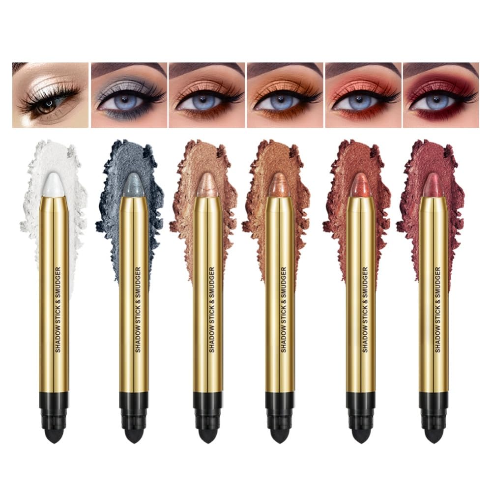 Lucoss 6PCS Cream Eyeshadow Stick, Shimmer Eye Shadow Stick Waterproof Eyeshadow Pencil Long Lasting Glitter Eyeshadow Sticks for Women Eyes Makeup Easy to Wear