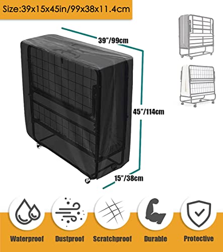 Universal Folding Bed Storage Cover 39" Lx 15 "W x 44.8 "H Rollaway Bed Storage Cover Fits Twin Size 38 Inch Beds Dustproof Guest Bed Protector with Zipper for Easy On and Off Black