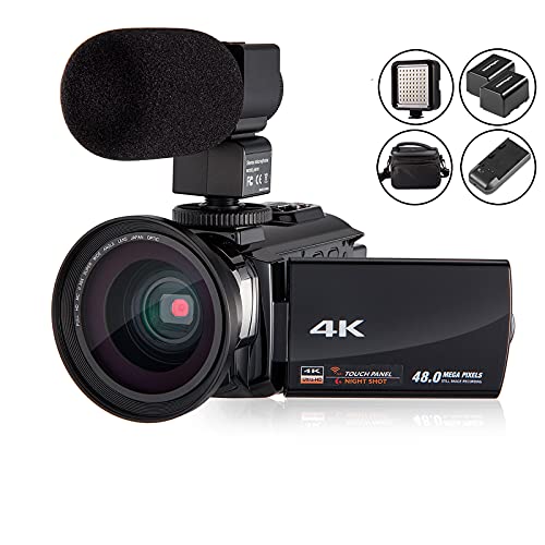 KOT 4K Camcorder Video Camera HD WiFi 3.0 Inch IPS Touch Screen 48MP 16X Powerful Digital Zoom Camera with Microphone and Wide Angle Lens IR Night Vision Vlogging Video Camera Recorder Handy cam