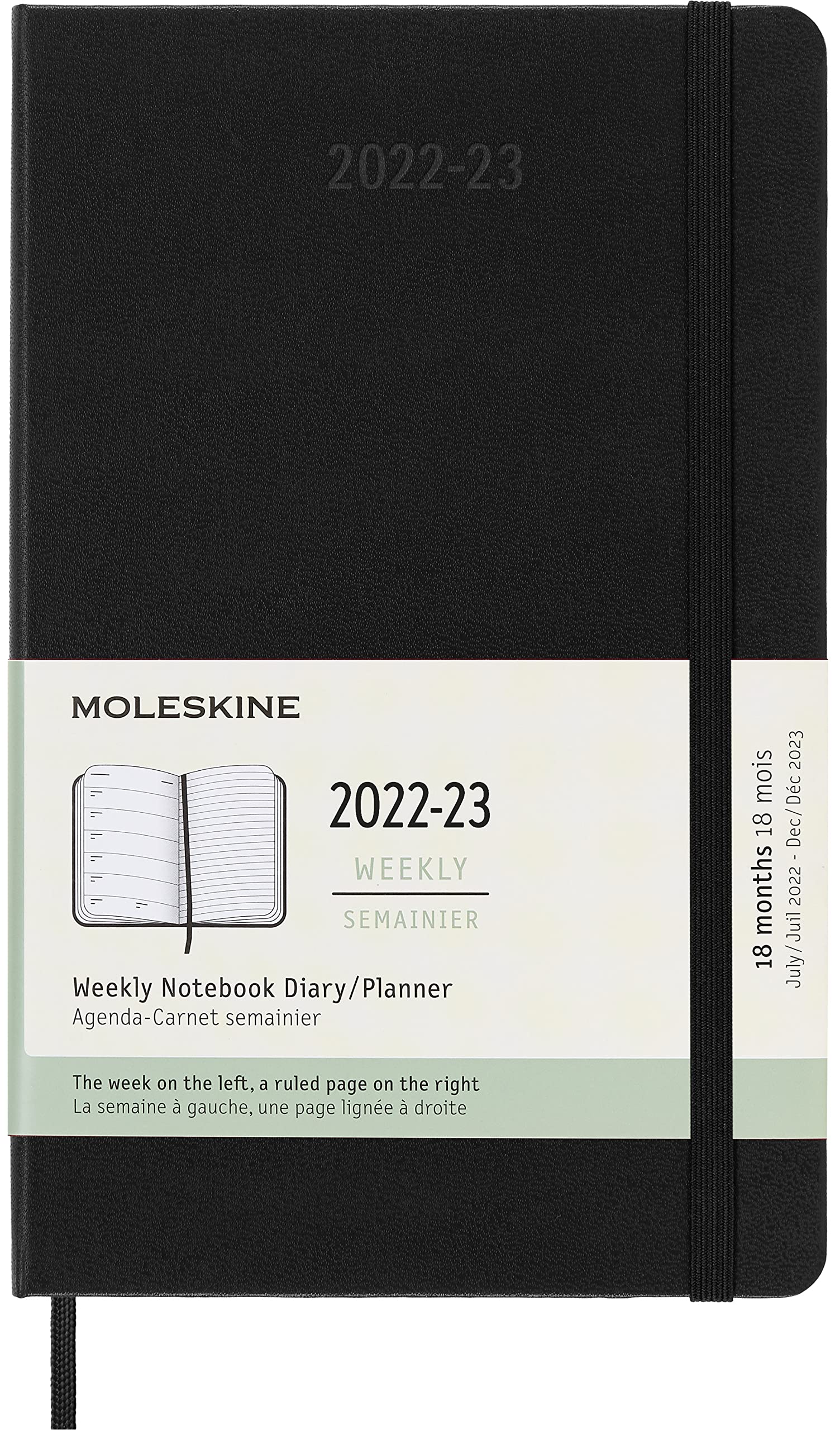 Moleskine Classic 18 Month 2022-2023 Weekly Planner, Hard Cover, Large (5" x 8.25"), Black