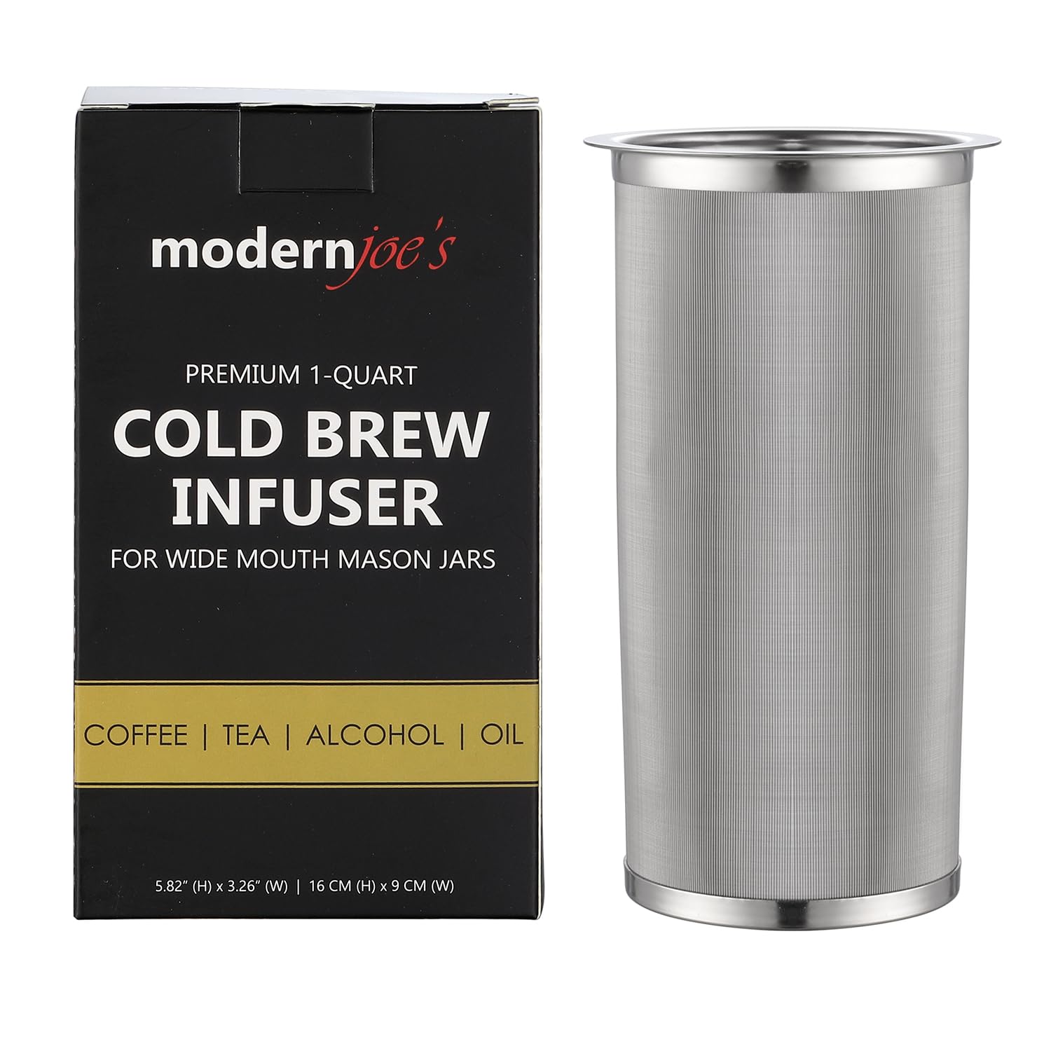 MODERNJOE'S Premium Infuser Cold Coffee Maker for 1 Quart Wide Mouth Mason Jars.Cold Brew Filter for Mason Jar.Perfect for Ice Coffee and Tea. 50 Micron EXTRA Fine Mesh 304 Stainless Steel
