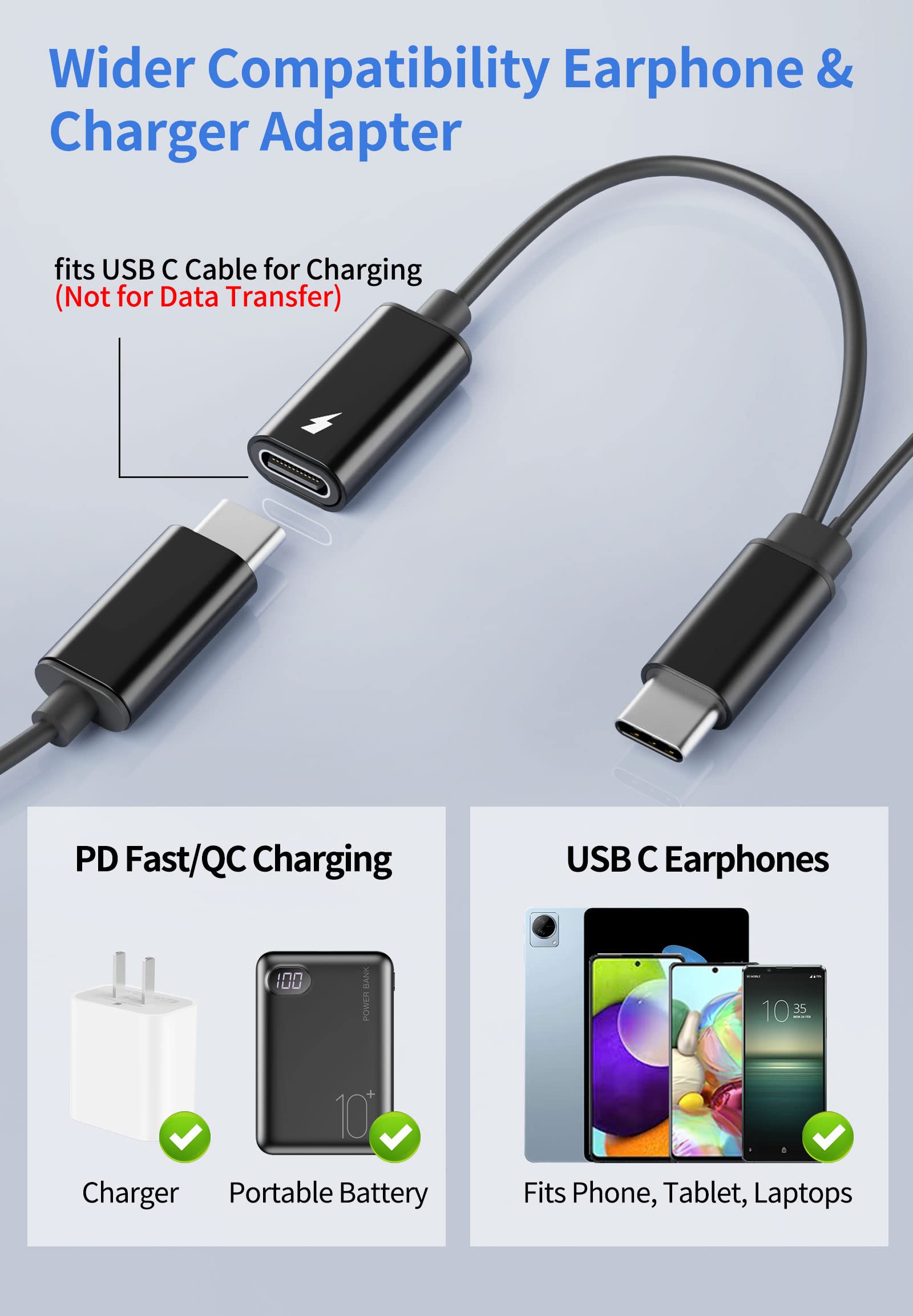 TITACUTE Usb C Headphone + Type C Charging Port for Samsung A53 Galaxy S23 Ultra S22 S21 S20 Google Pixel 6a 6 7 Earphone with Microphone Wired Earbud